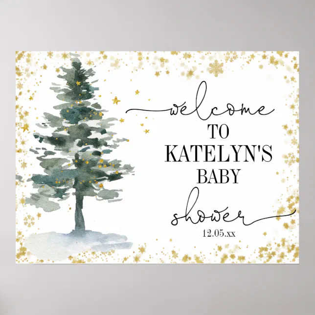 Christmas Tree Baby Shower Welcome Sign Gold | Zazzle