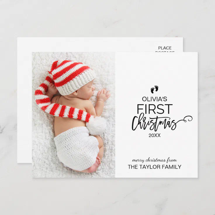 Christmas Tree Baby's First Christmas Photo Holiday Postcard | Zazzle