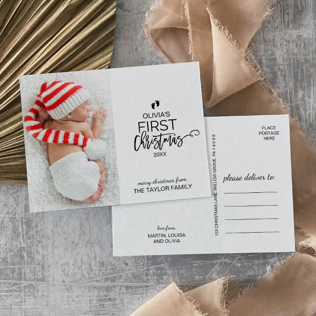 Christmas Tree Baby's First Christmas Photo Holiday Postcard | Zazzle