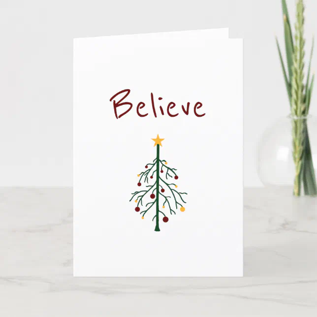 Christmas Tree Believe Santa Holiday Card | Zazzle