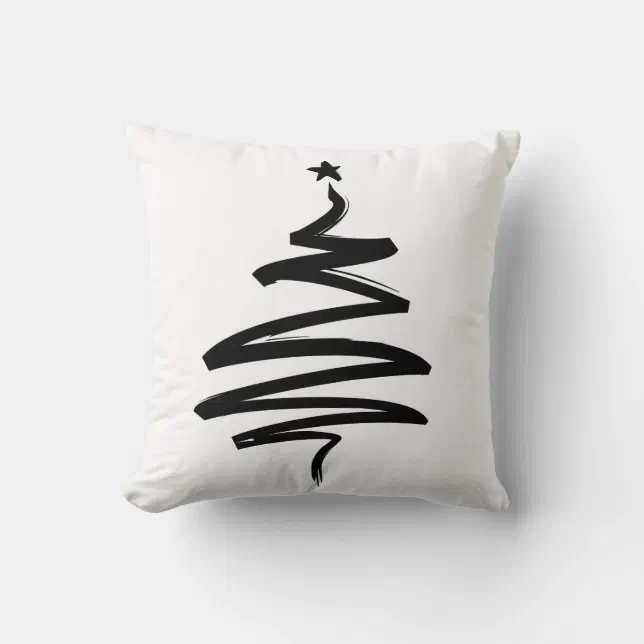 Christmas Tree Black and White Throw Pillow | Zazzle