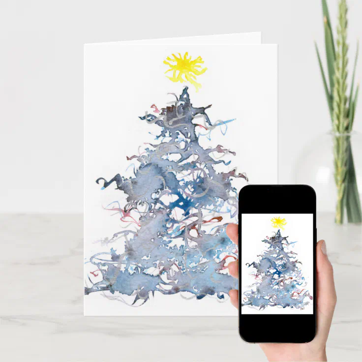 Christmas Tree, Blue, Greeting Card | Zazzle