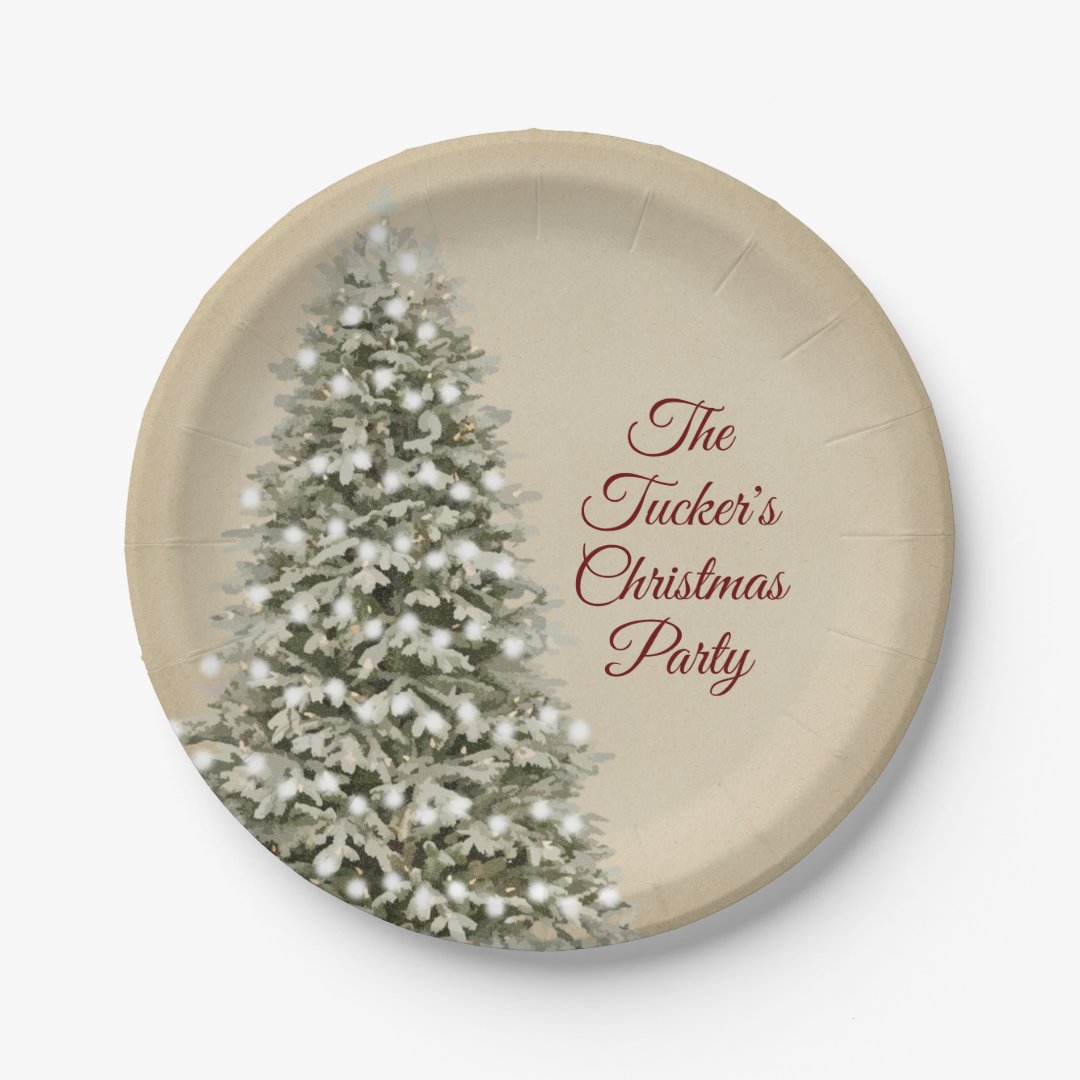 Christmas Tree Brown Kraft Company Holiday Party Paper Plates | Zazzle