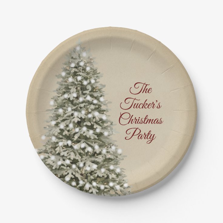Christmas Tree Brown Kraft Company Holiday Party Paper Plates | Zazzle