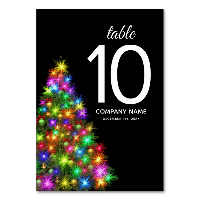 Christmas Tree Colorful Company Table Number | Zazzle