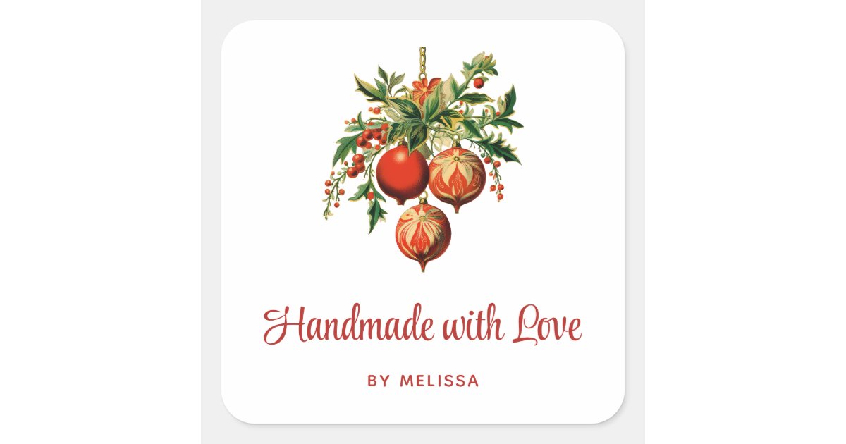 Christmas Tree Decorations Handmade with Love Square Sticker | Zazzle