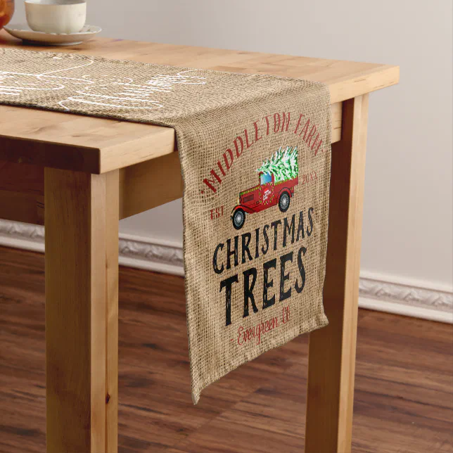 Christmas Tree Farmhouse Short Table Runner | Zazzle