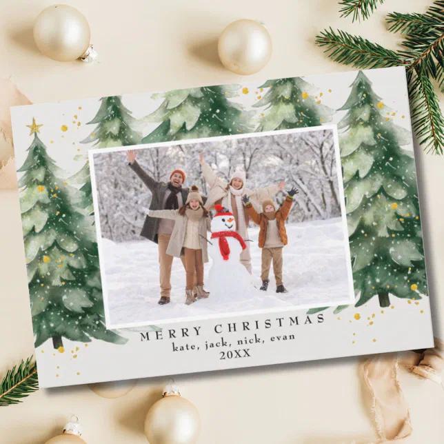 Christmas Tree Faux Glitter Photo Christmas Holiday Card | Zazzle
