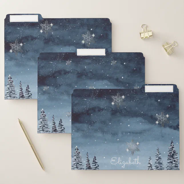 Christmas Tree,Forest,Silver Snowflakes File Folder | Zazzle
