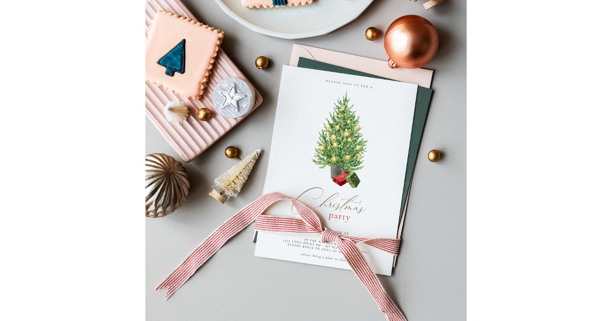 Christmas Tree & Garland Holiday Party Invitation | Zazzle
