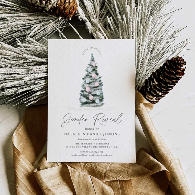 Christmas Tree Gender Reveal Baby Shower Invitation | Zazzle