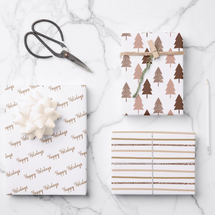 Christmas Tree Glitter Gold Stripes Wrapping Paper Sheets | Zazzle