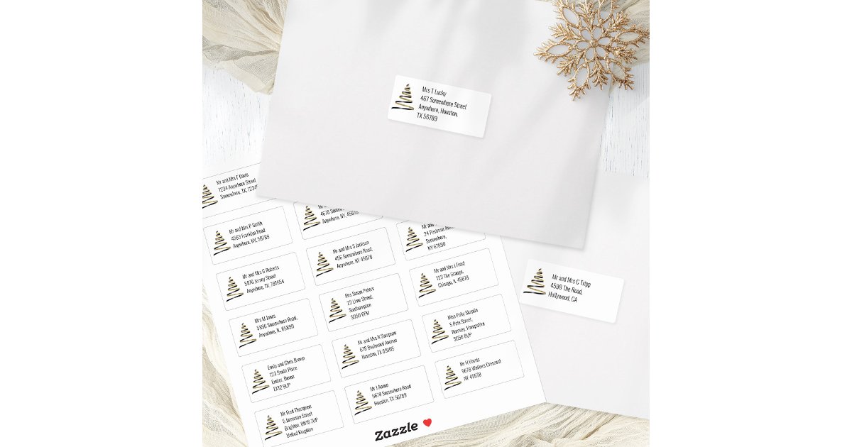 Christmas Tree Gold Black 18 Recipient Addresses Sticker | Zazzle