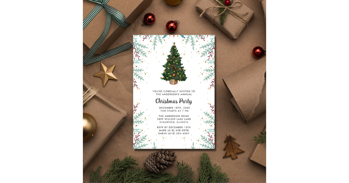 Christmas Tree Holiday Festive Party Invitation | Zazzle