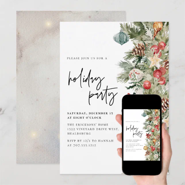 Christmas Tree Holiday Party Dinner Modern Script Invitation | Zazzle