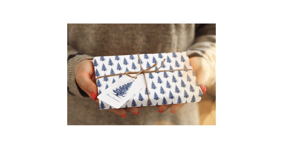 Christmas Tree in Delft Blue customizable Gift Tags | Zazzle