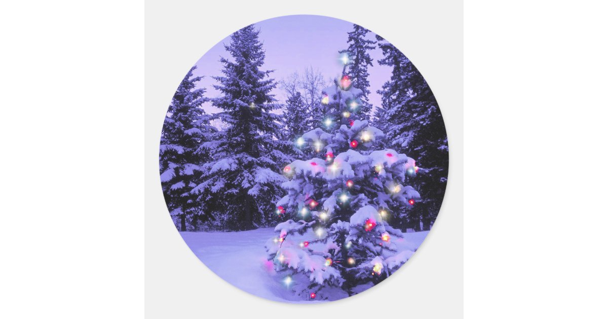 Christmas Tree in the Forest Classic Round Sticker | Zazzle