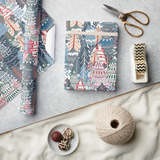 Christmas Tree Modern Festive Winter Holiday Wrapping Paper | Zazzle