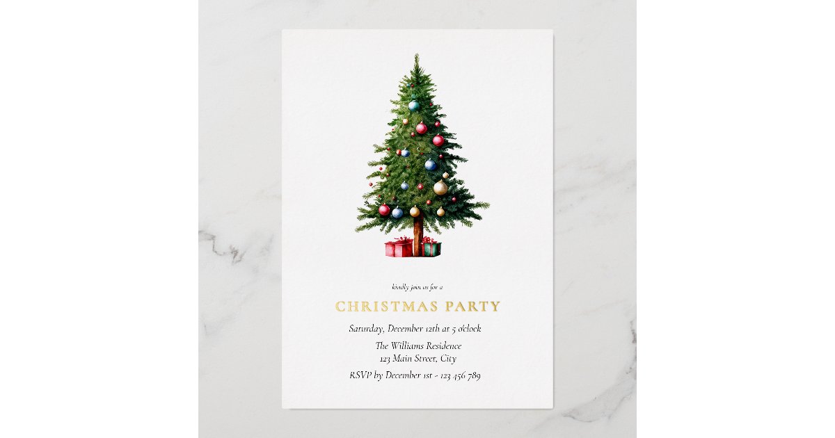 Christmas Tree Modern Holiday Party Foil Invitation | Zazzle