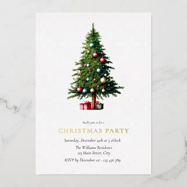 Christmas Tree Modern Holiday Party Foil Invitation | Zazzle