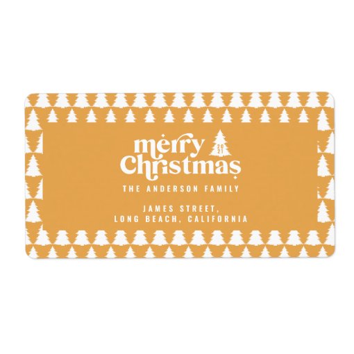 Christmas tree modern holiday simple mustard label | Zazzle