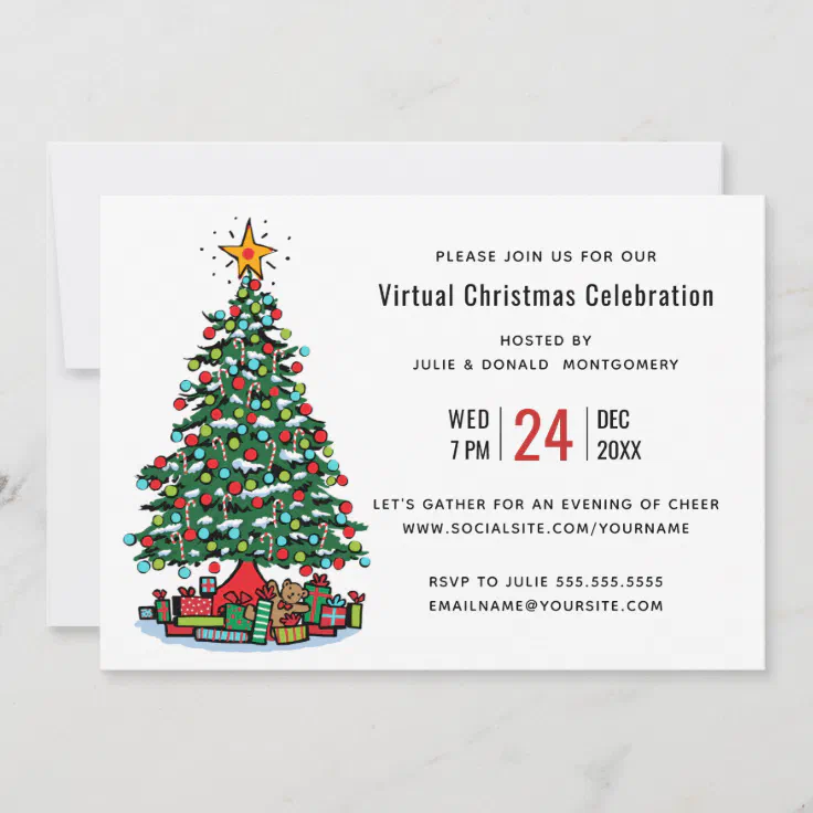 Christmas Tree Modern Virtual Holiday Party Invitation | Zazzle