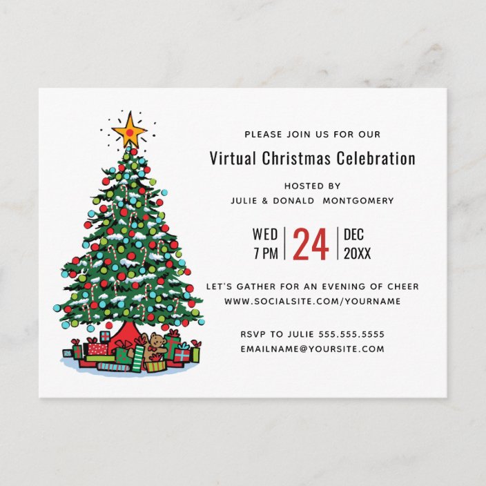 Christmas Tree Modern Virtual Holiday Party Invitation Postcard ...