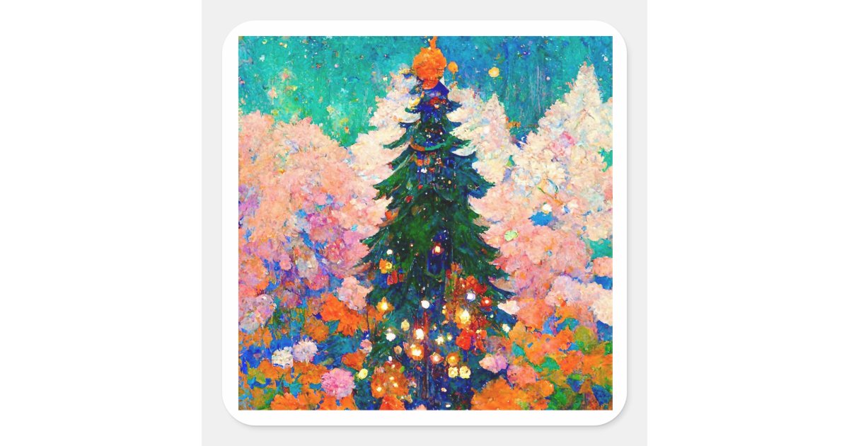 Christmas Tree Mucha style Square Sticker | Zazzle