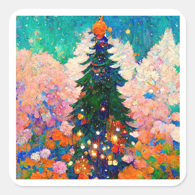 Christmas Tree Mucha style Square Sticker | Zazzle