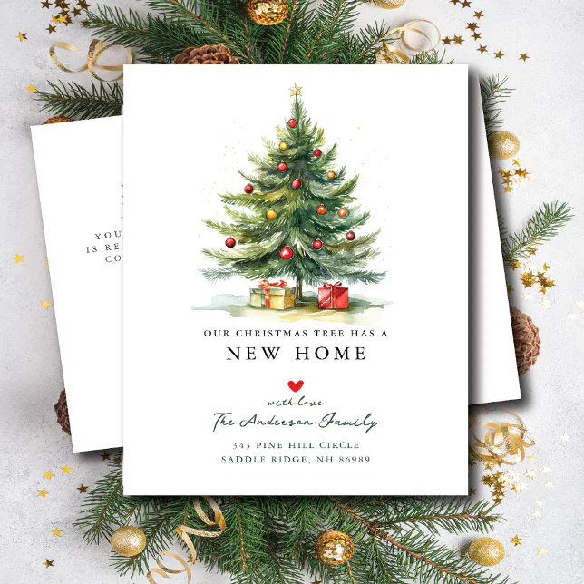 Christmas Tree New Home Moving Announcement Postcard | Zazzle