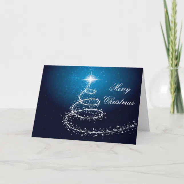 Christmas Tree On Blue Glowing background Card | Zazzle