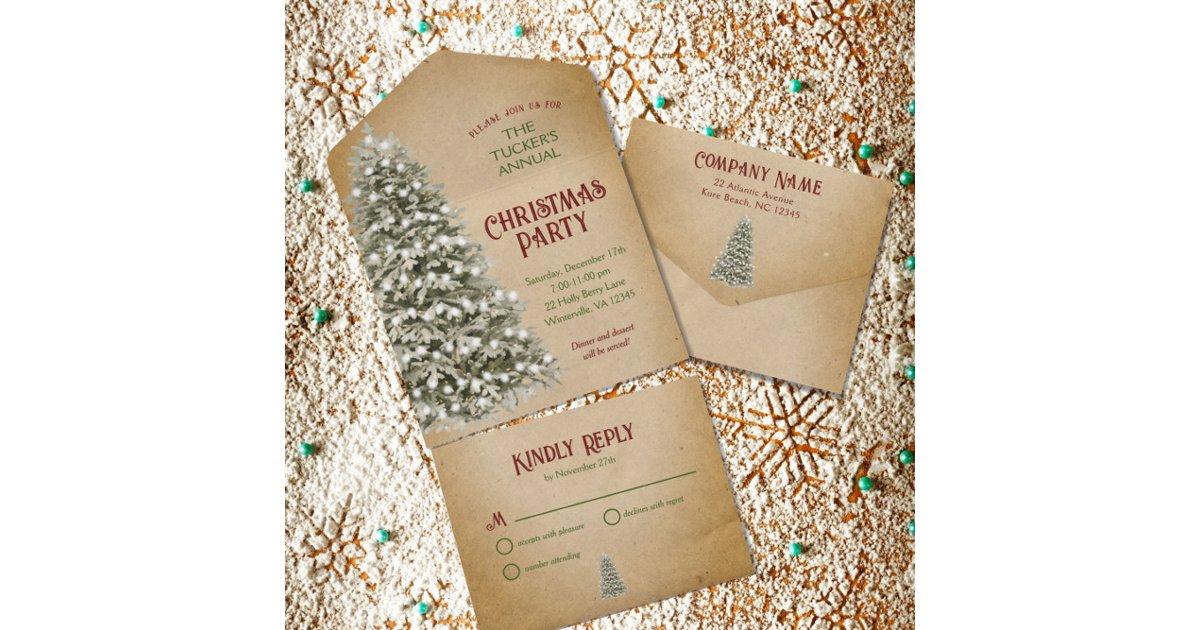 Christmas Tree on Parchment Company Holiday Party All In One Invitation ...
