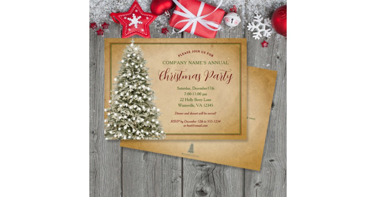 Christmas Tree on Parchment Elegant Party Invitation | Zazzle