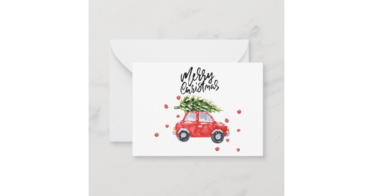 Christmas tree on red car note card | Zazzle