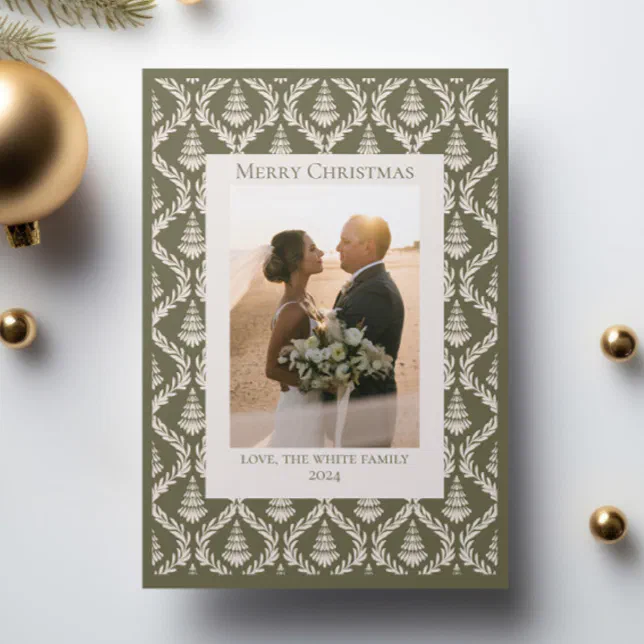 Christmas Tree Pattern Holiday Card with Photo | Zazzle