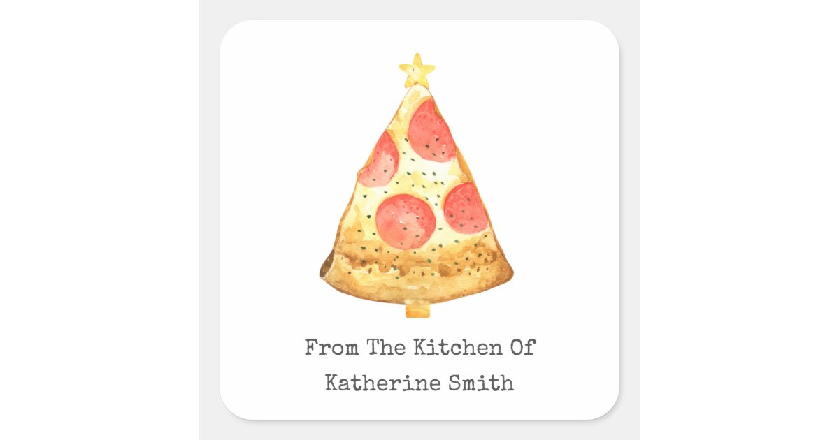 Christmas Tree Pepperoni Pizza From The Kitchen Of Square Sticker | Zazzle