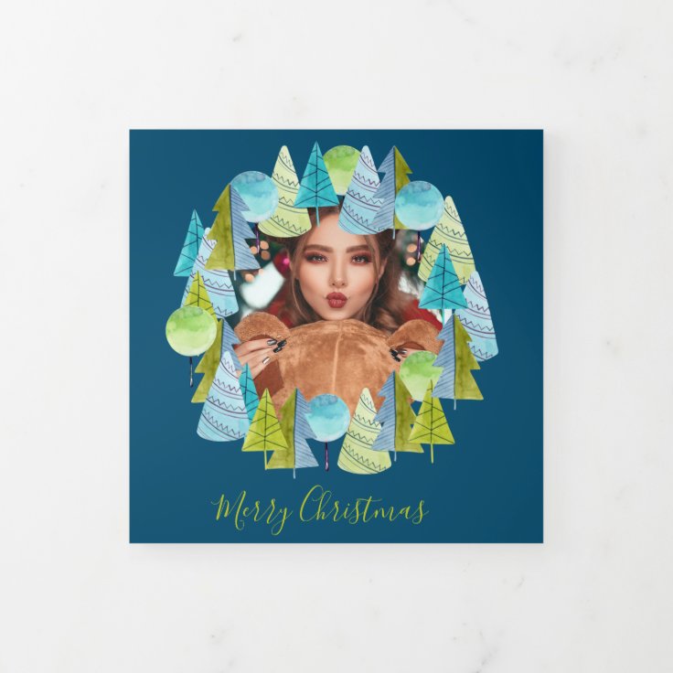 Christmas Tree Photo Personalized Christmas Tri-Fold Holiday Card | Zazzle