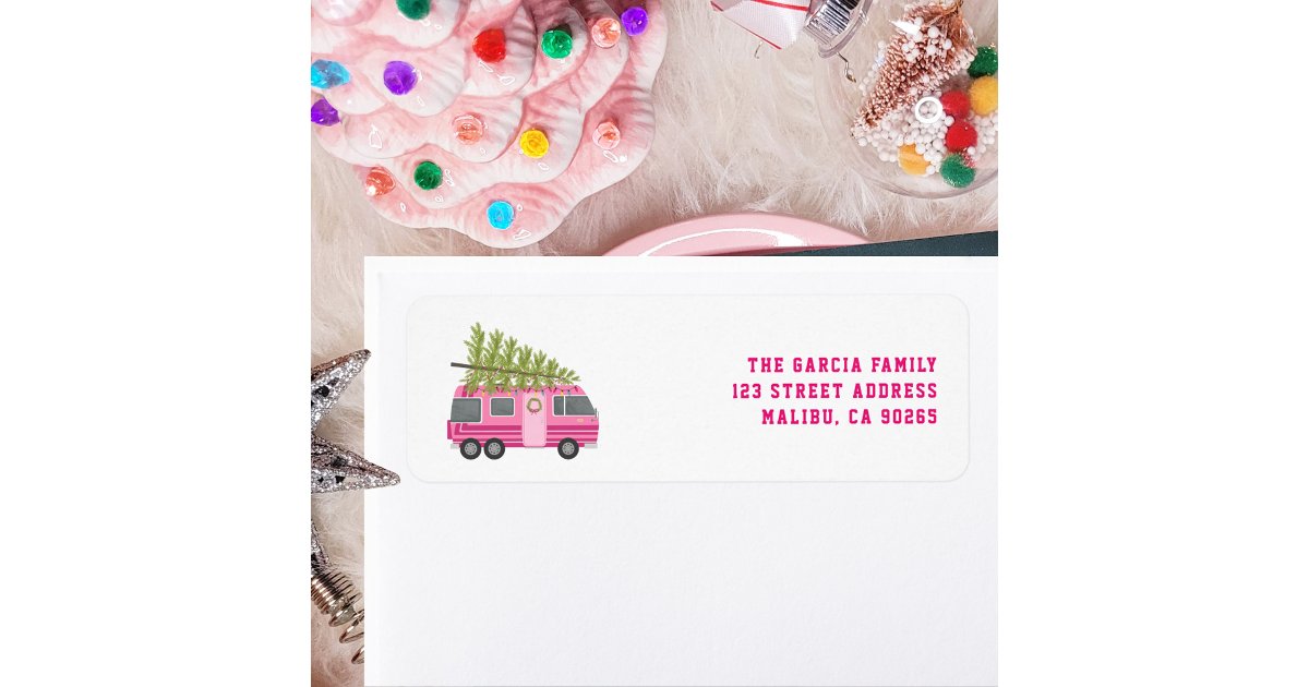 Christmas Tree Pink RV Camper Label | Zazzle