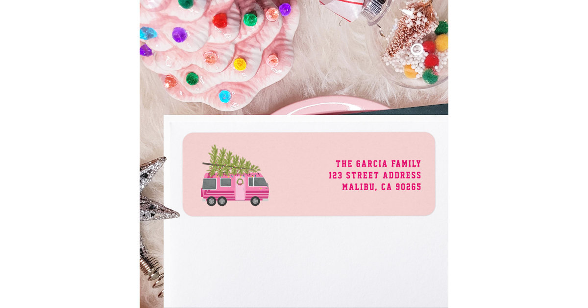 Christmas Tree Pink RV Camper Pink Label | Zazzle