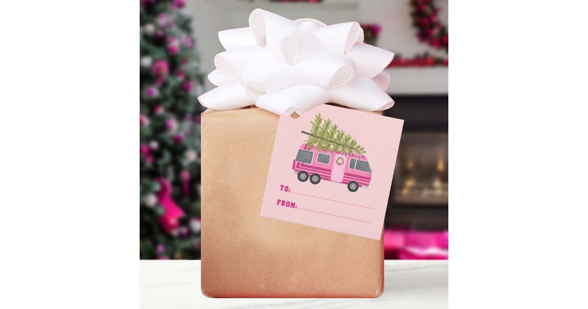 Christmas Tree Pink RV Camper To From Pink Favor Tags | Zazzle