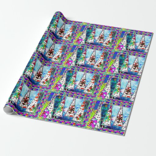 Christmas Tree Psychedelic Collage Wrapping Paper | Zazzle