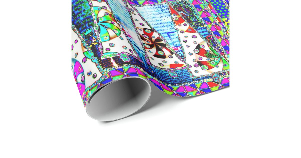 Christmas Tree Psychedelic Collage Wrapping Paper | Zazzle