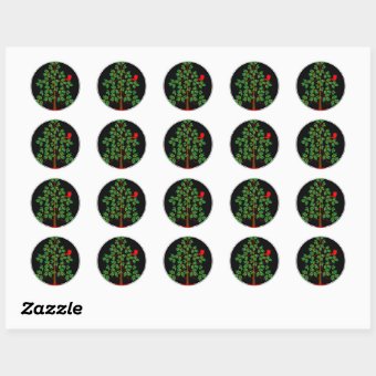 Christmas Tree Red Bird Round Sticker | Zazzle