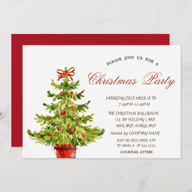 Christmas Tree, Red Corporate Christmas Party Invitation | Zazzle