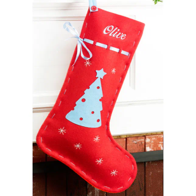 Christmas Tree Red Felt Christmas Stocking | Zazzle