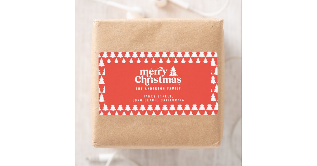 Christmas tree red modern holiday simple stylish l label | Zazzle