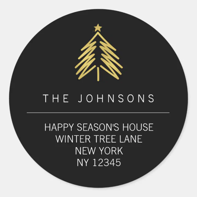 Christmas Tree Return Address Label - Black | Zazzle