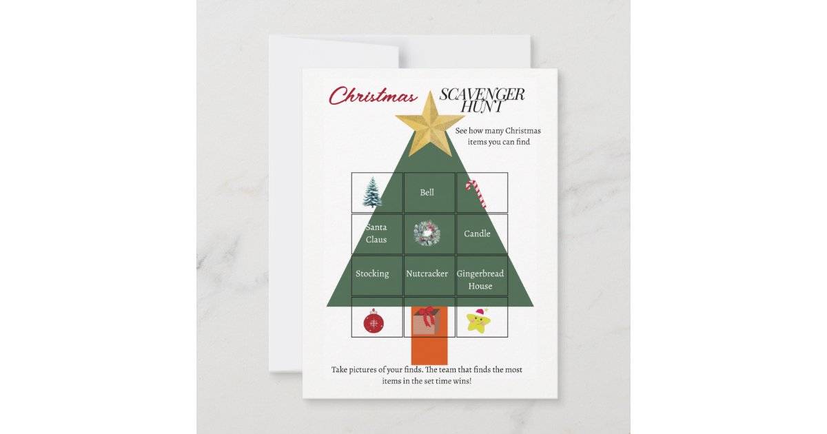 Christmas Tree Scavenger Hunt Game Card | Zazzle