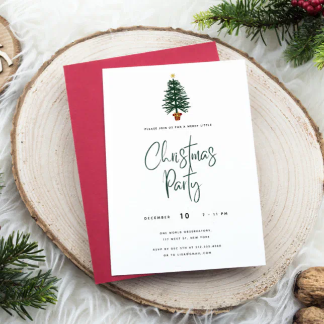 Christmas Tree Script Christmas Party Invitation | Zazzle
