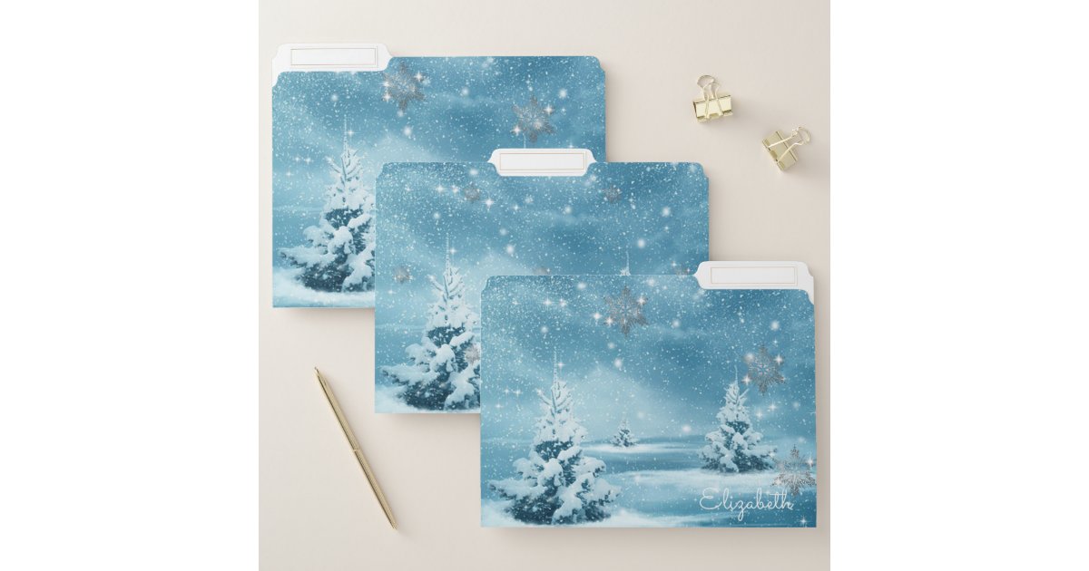 Christmas Tree,Silver Snowflakes- Personalized File Folder | Zazzle